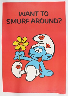 VINTAGE 1982 Wallace Berrie Smurfs 13.5x19.5 Poster Want to Smurf ...