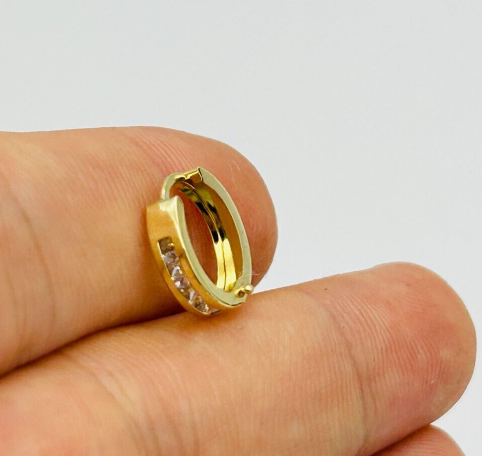 375 9ct Yellow Gold Men&Women 12mm Round Diamond Huggies Earring Brand ...