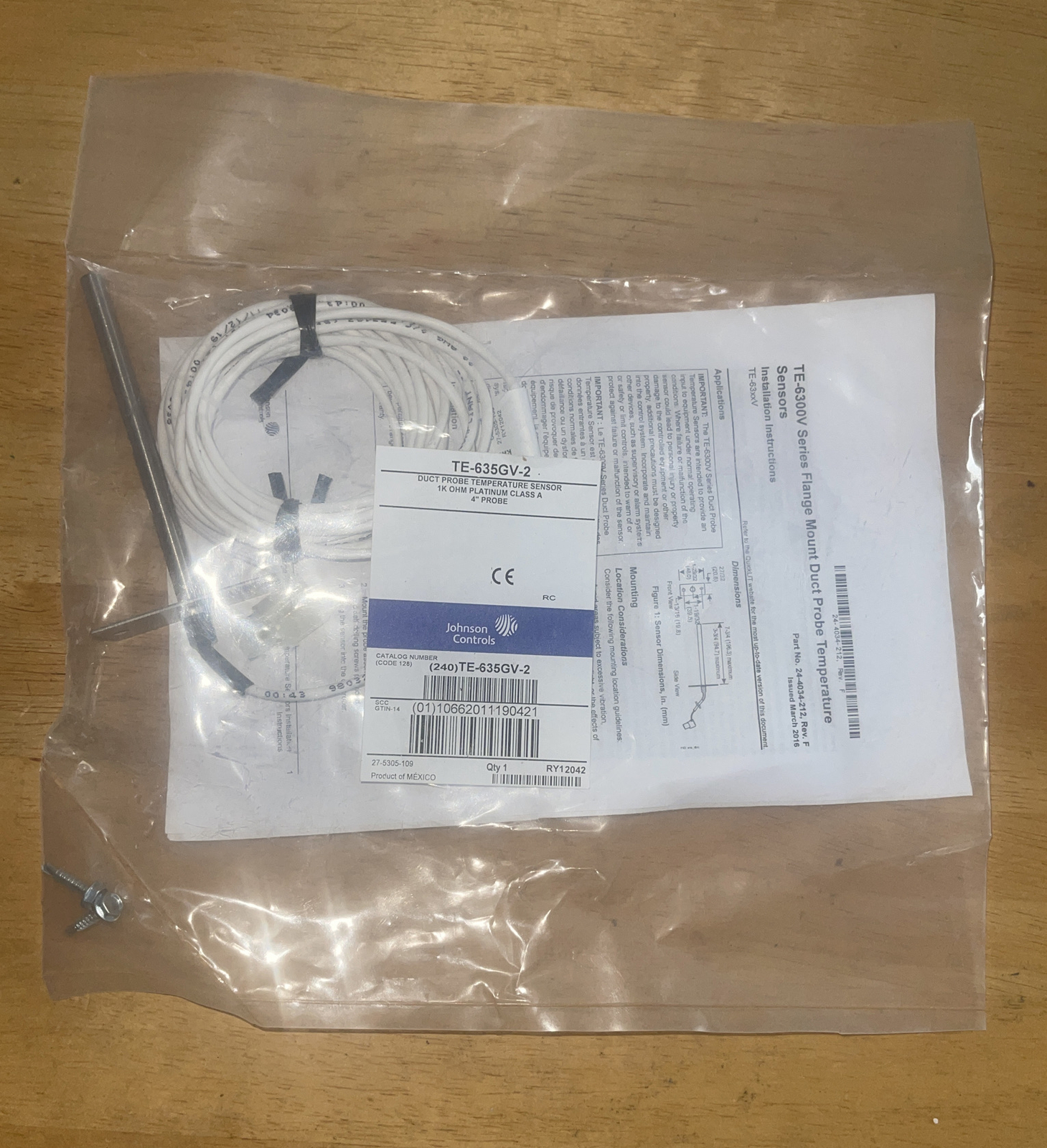 Johnson Controls Duct Temp Probe TE-632GV-2 | eBay