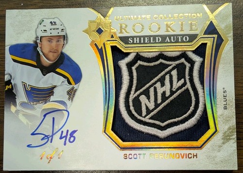2021-22 Ultimate Shield logo 1/1 Scott Perunovich Patch Auto RC Isles ...