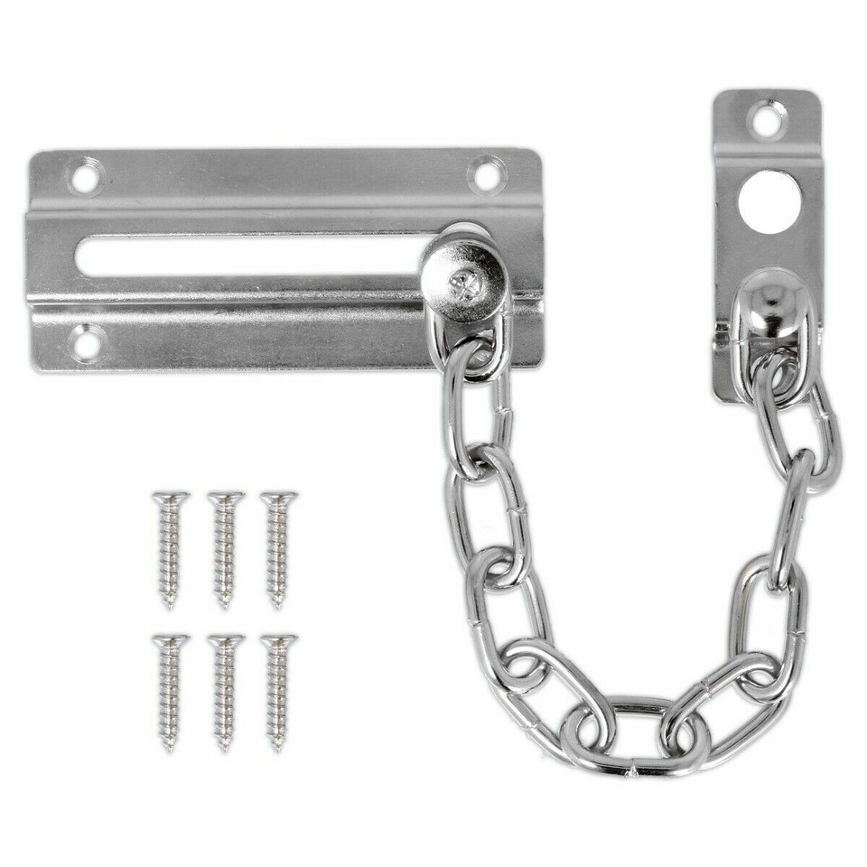Security Door Chain Lock Restrictor Narrow Plate +Fixings Strong Brass ...