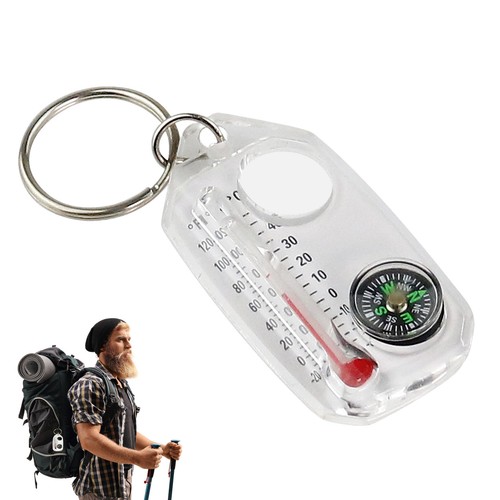 3in1 Pocket Compass Thermometer Keychain Survival Camping Outdoor Tool ...