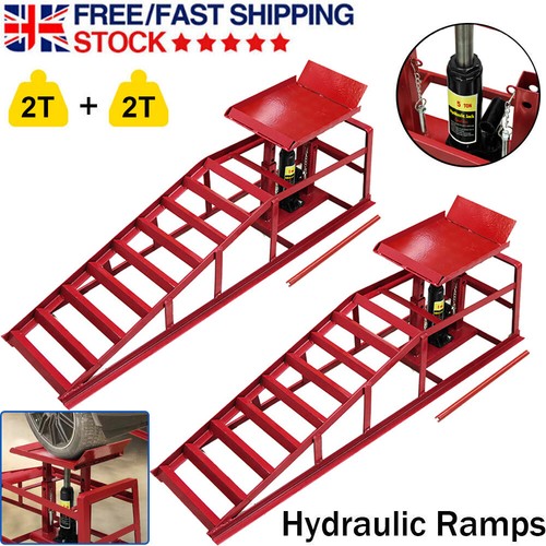 1Pair 2T Hydraulic Car Ramps Heavy Duty Garage Van Ramp w/ 5Ton Bottle ...