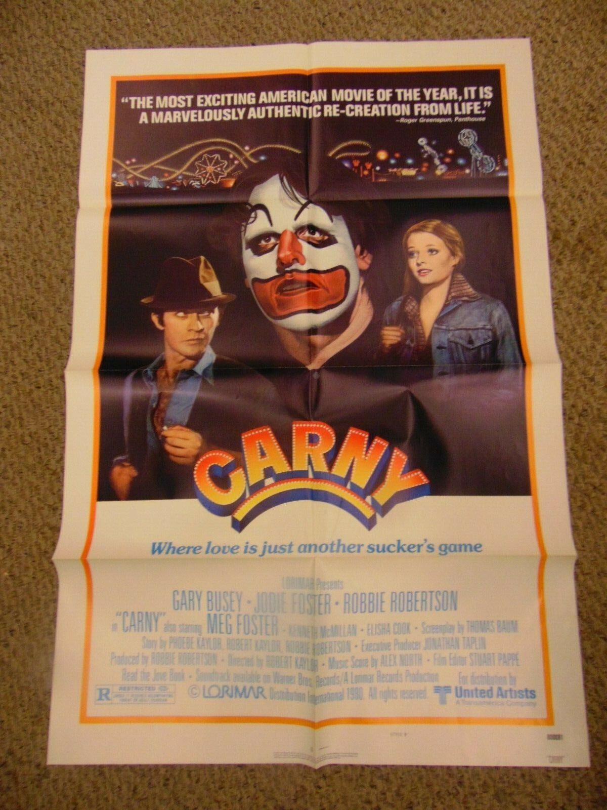 CARNY 1980 JODIE FOSTER ROBBIE ROBERTSON 27x41" POSTER N7655 | eBay
