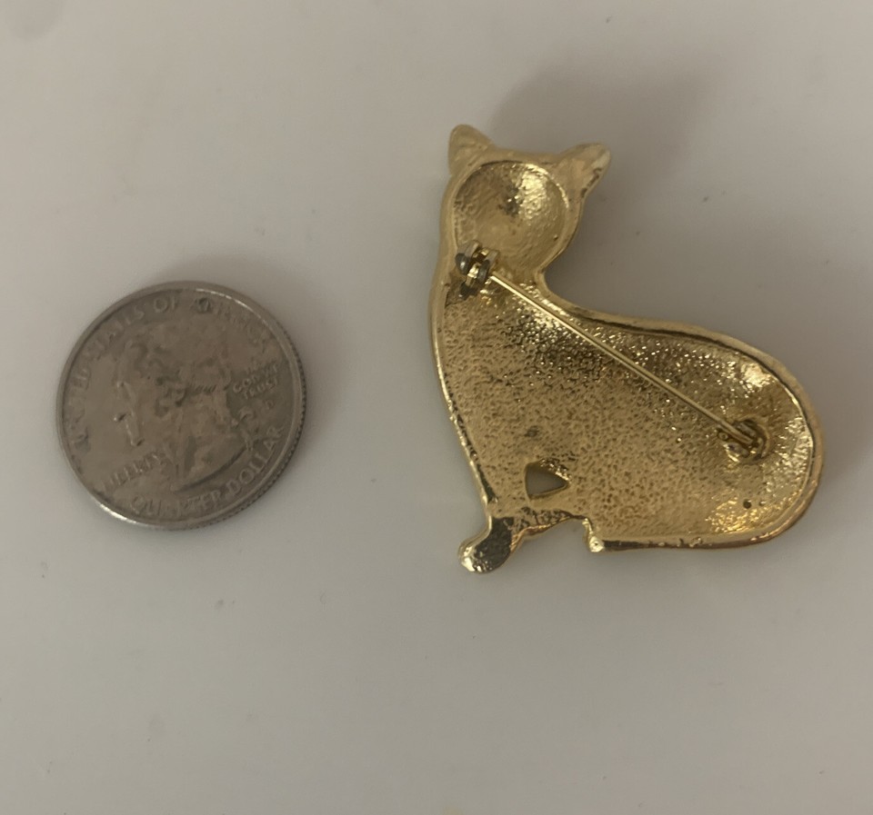 Vintage Black Cat Halloween Jewelry Rhinestone Pin Brooch Gold Plated ...