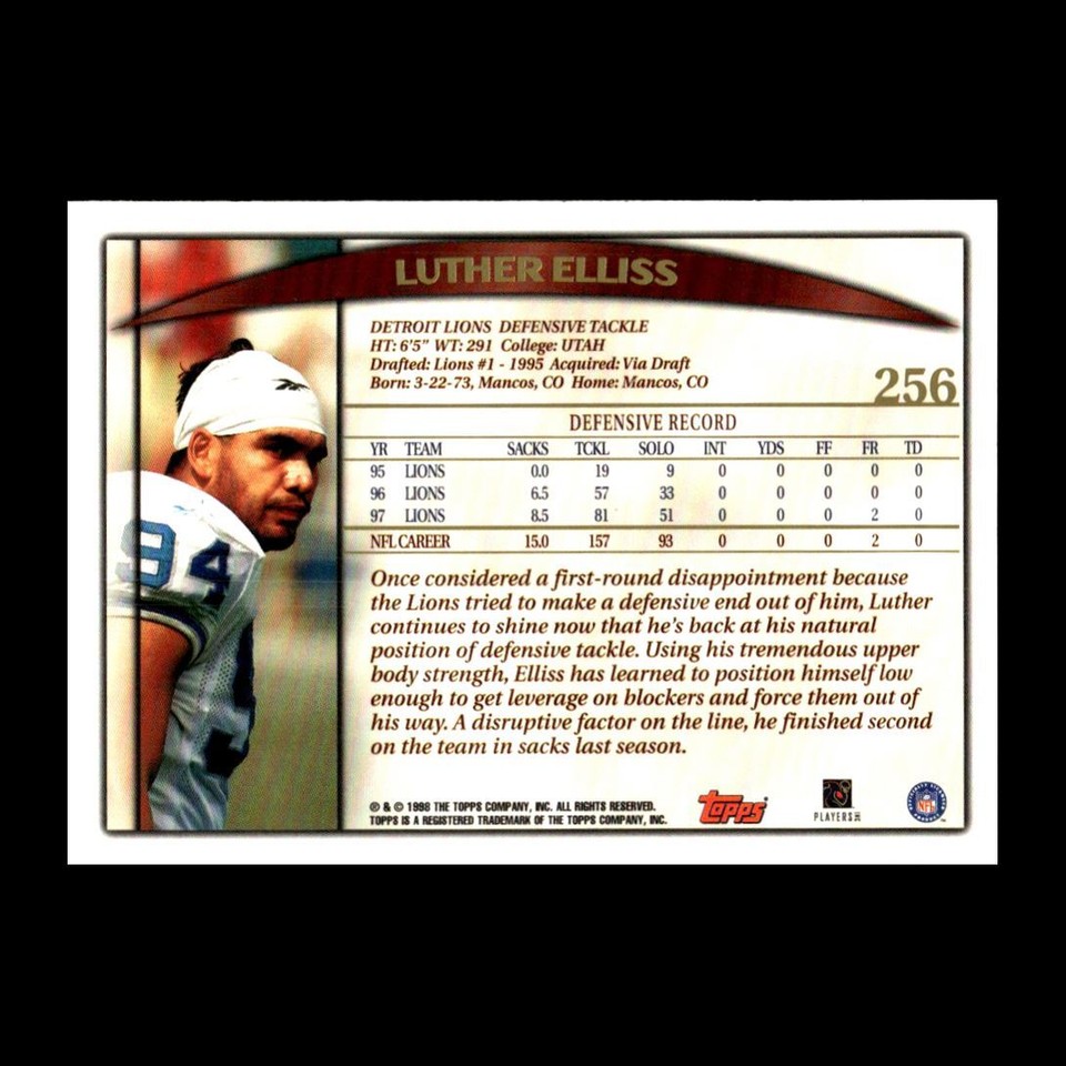 Luther Elliss 1998 Topps Detroit Lions #256 R324A 36 | eBay