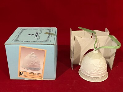 1988 LLADRO #5525 PORCELAIN CHRISTMAS TREE BELL-SANTA ON A SLED-MINT-w ...