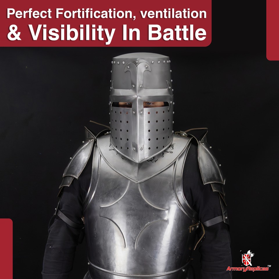 Medieval Great Bucket Helm Knights 20G Steel Templar Crusader Helmet | eBay