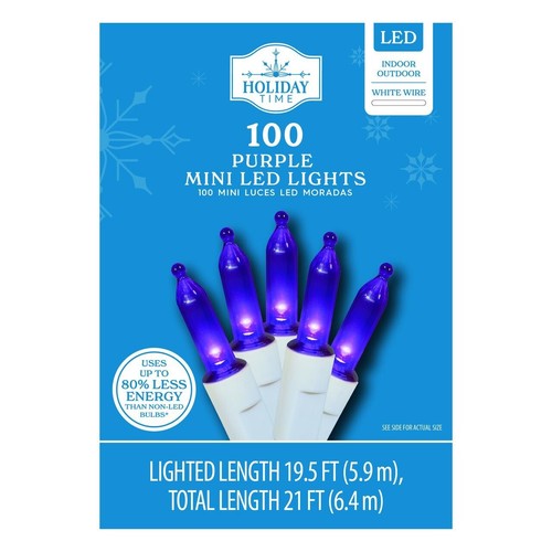 100-Count Blue LED Mini Christmas Lights with White Wire, 21', Holiday ...