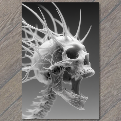 Art Print Skull Open Mouth Webbed Bone Spine Horror Alien Monster Black ...