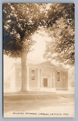 ASHFIELD MA BELDING MEMORIAL LIBRARY 1919 ANTIQUE REAL PHOTO POSTCARD ...