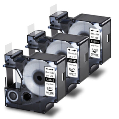 3PK Black on White IND Vinyl Label Tape 18445 for Dymo Rhino 6500 6000 ...