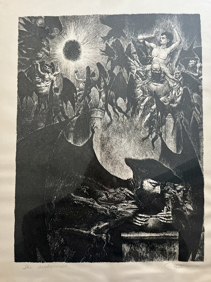 Castellon - The Alchemist Framed Signed Lithograph Print Etching 1965 ...