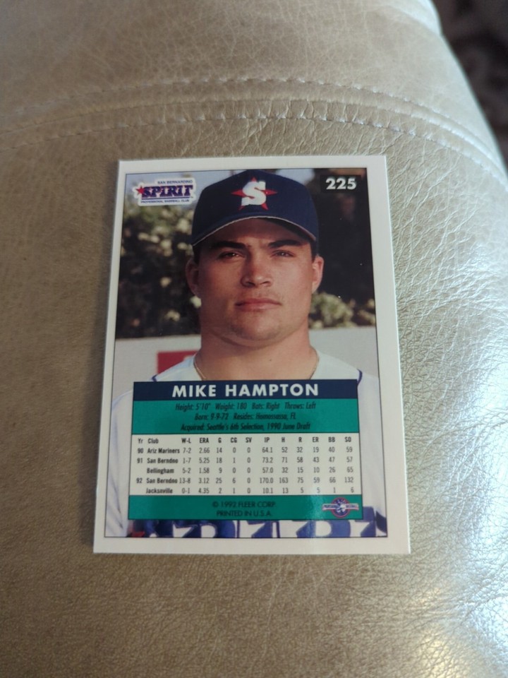 1992 Fleer Excel #225 Minor League Baseball Card of Mike Hampton #225 ...
