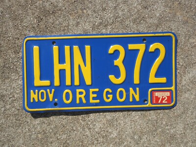 1972 Oregon License Plate LHN 372 Blue Yellow Ford Chevy Chevrolet ...