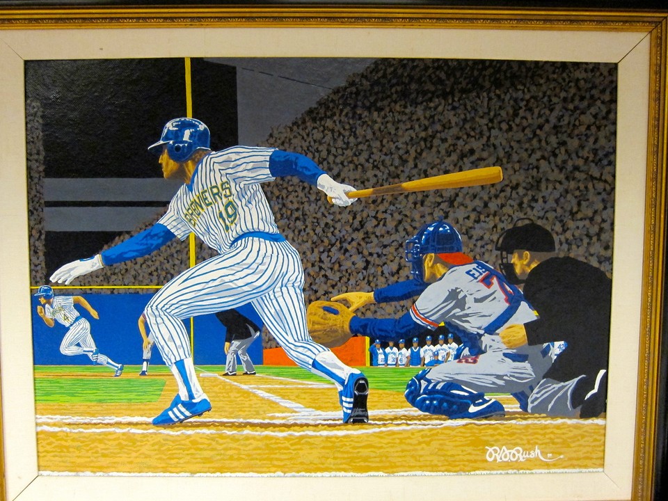 ROBIN YOUNT CARLTON FISK MILWAUKEE BREWERS RICK RUSH ORIGINAL PAINTING ...