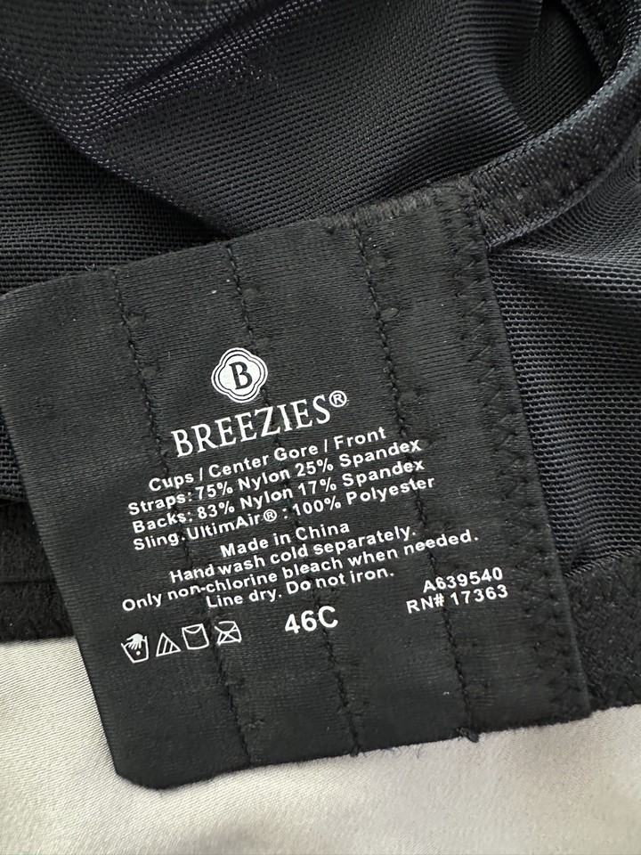 Breezies Signature Shine Unlined Underwire Support Bra 46C Black NWOT ...