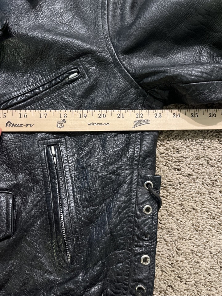 Vintage Leather Motorcycle Jacket Zippers Belt Laces Pockets | eBay