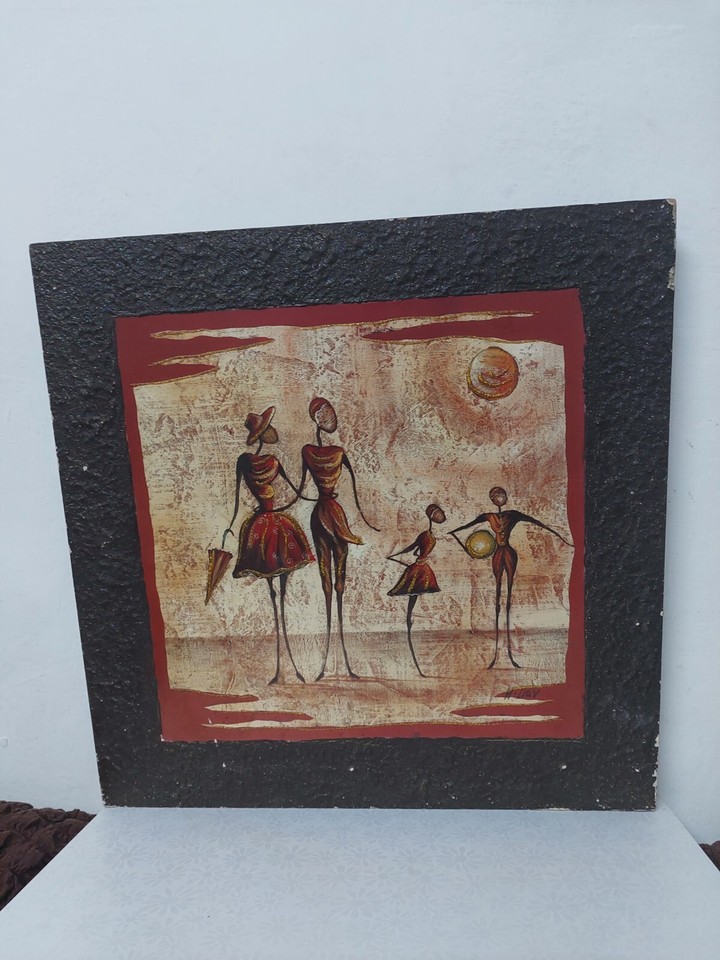 Vintage African Wall Art Culture Signed Abstract Oil Hand Painted ...