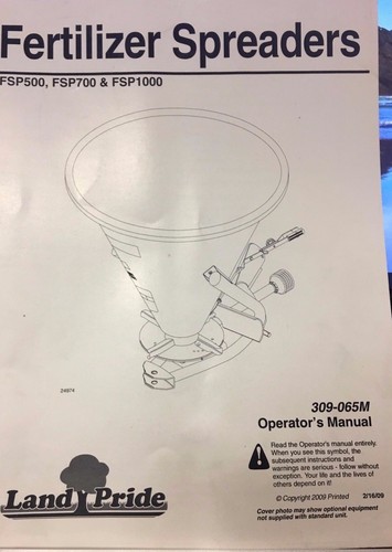 LAND PRIDE 309-065M OPERATOR'S MANUAL FERTILIZER SPREADERS FSP500 ...