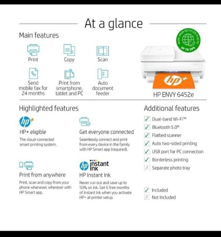 HP Envy 6452E All-In-One Wireless Color Inkjet Printer for sale online ...