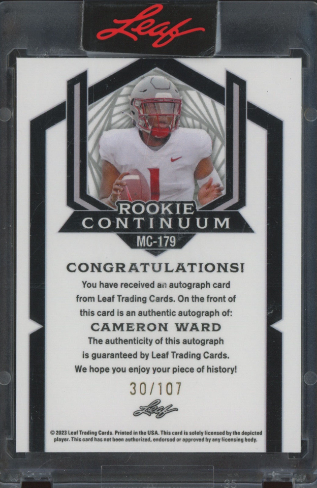 2023 Leaf Rookie Continuum Cameron Cam Ward 30/107 Auto Autograph RC ...
