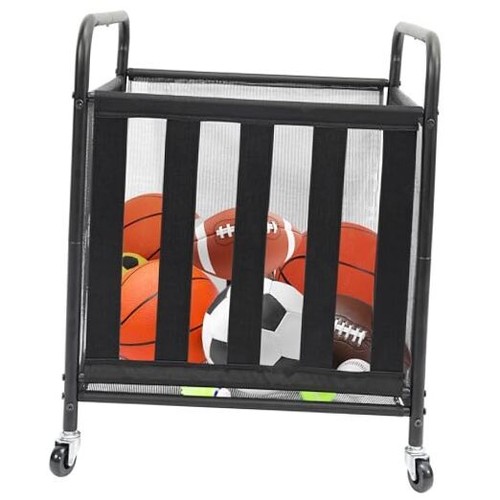 Rolling Sports Ball Storage Cart, Lockable Basketball Cage with Elastic ...