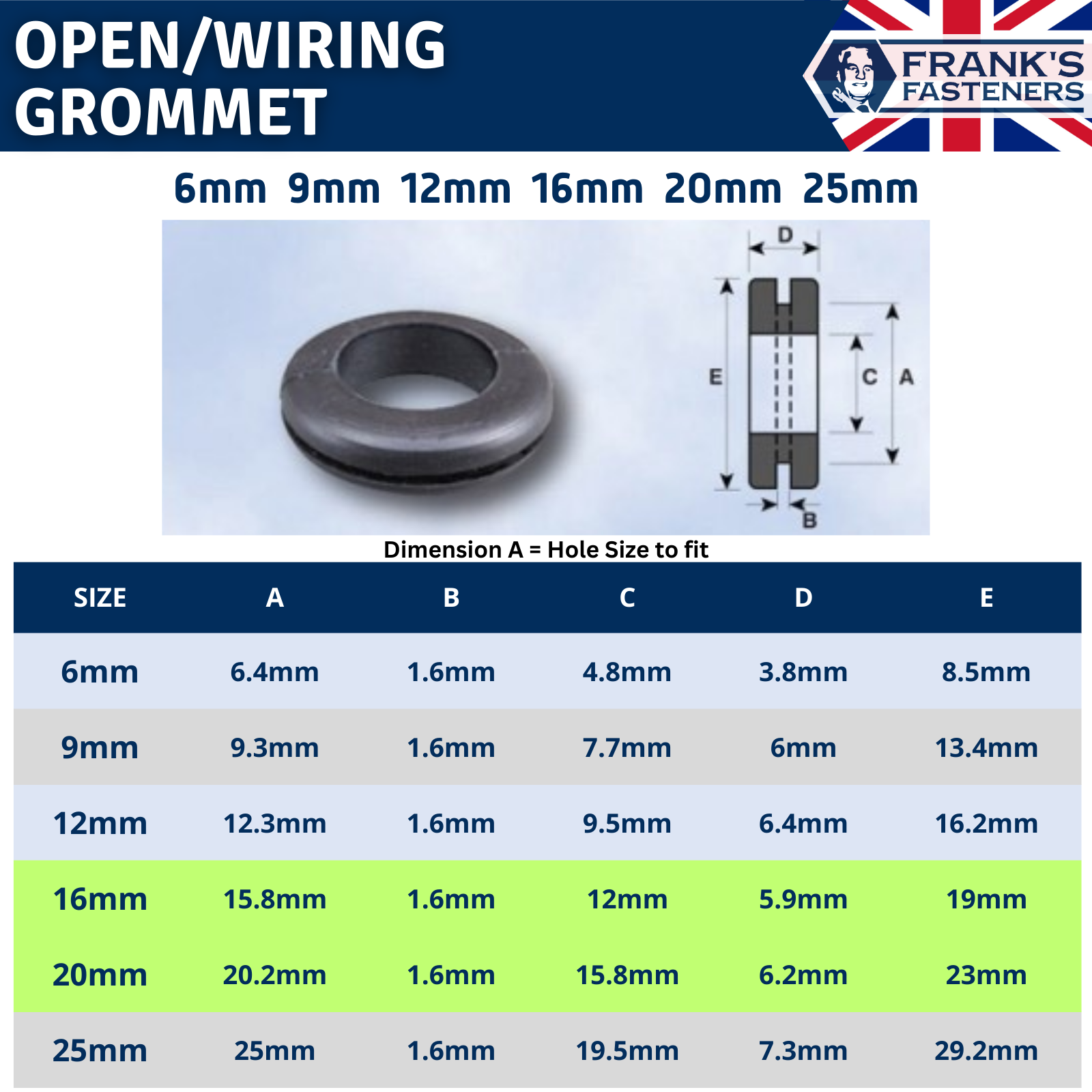 🇬🇧 Wiring Open Grommets 6mm 9mm 12mm 16mm 20mm 25mm - Rubber Open ...