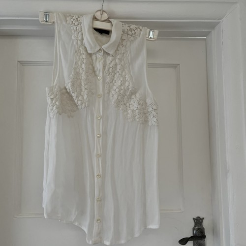 Topshop white sleeveless blouse with lace detail size 10 sheer very ...