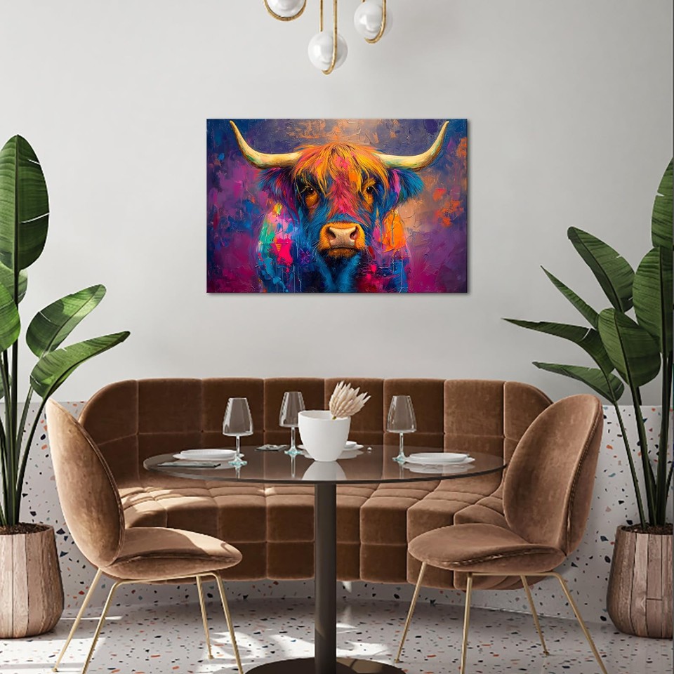 Highland Cow Wall Art Large Colorful Cow Paintings Western Canvas ...