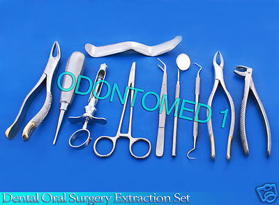 SET OF 10 PCS ORAL DENTAL EXTRACTION KIT+EXTRACTING FORCEPS#150+151+161 ...