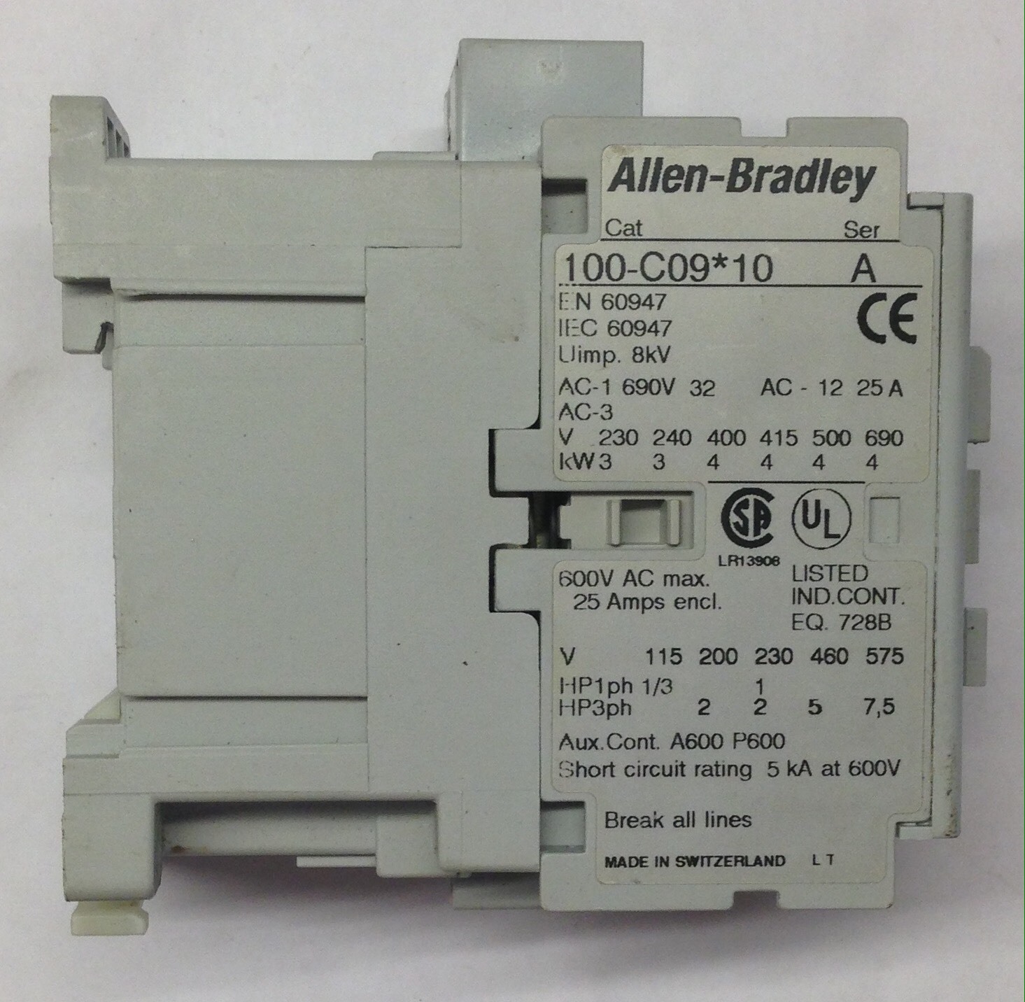 Allen Bradley 100-C09*10 Ser A Starter Contactor 25 Amps 600 VAC 120V ...