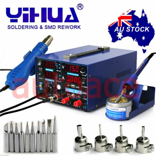 10 tip 3in1 YIHUA853D 3A DC POWER SUPPLY HOT AIR GUN SOLDERING REWORK ...