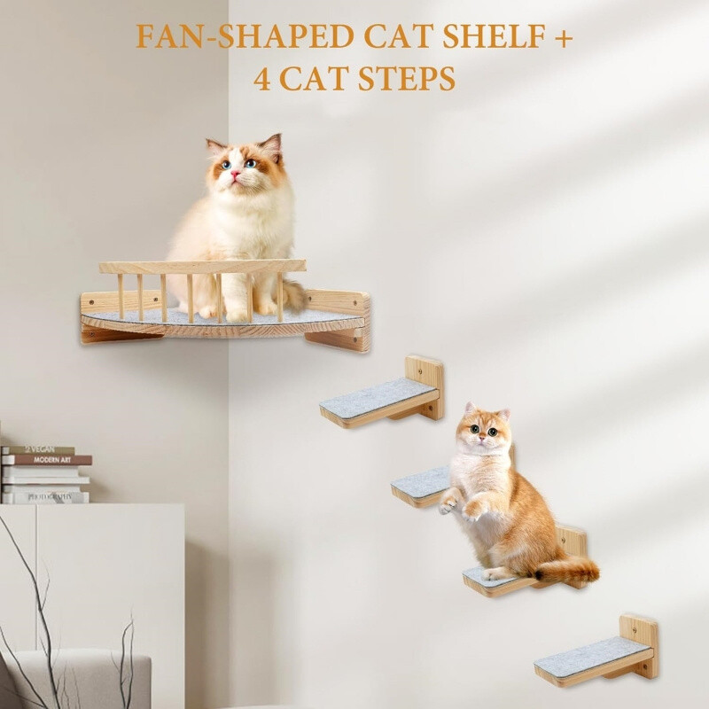 Wall-mounted Cat Rack with 4Steps,Wall Mounted Cat Climber Set,Cat ...