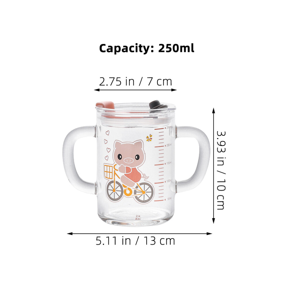 5pcs Glass Drinking Cup With Straw Cartoon Water Mug Double Handle ...