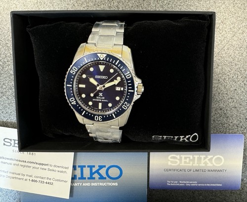 Seiko Men's Prospex Solar Blue Steel Bracelet Divers Watch SNE585 , 38 ...