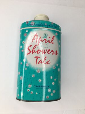Vintage April Showers Talc Container Tin Cheramy 1950's Empty Floral ...