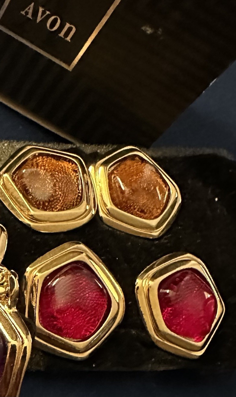 Rare KLJ Cabochon 2 Sets Pierced Earrings Set Gold Tone Signed Vintage 1980s | eBay