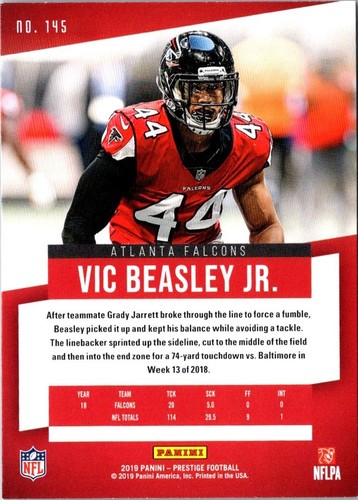 2019 Panini Prestige Vic Beasley Jr. #145 Atlanta Falcons Football Card ...