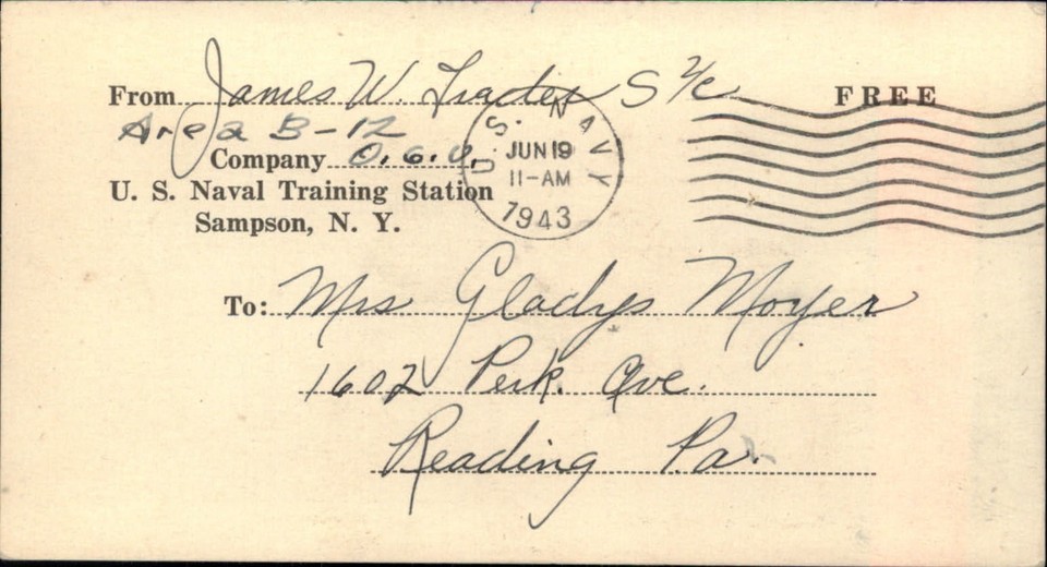 RARE WWII Mark I Card transfer notice 1943 James W Trader to G Moyer ...