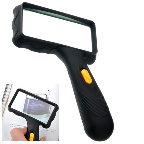 Portable 2 Led Rectangular Magnifier Glass Lens Black Oblique Handle ...