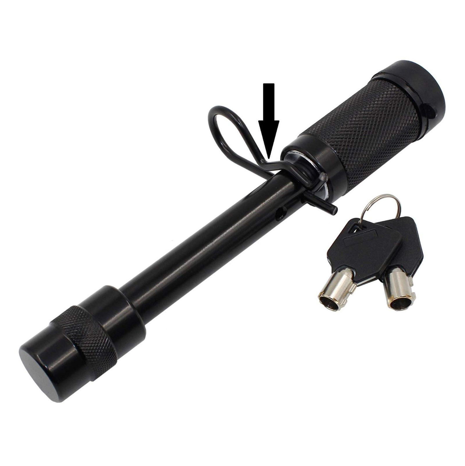 5/8" Trailer Hitch Locking Pin Black Receiver Lock Spring Clip Rubber O ...