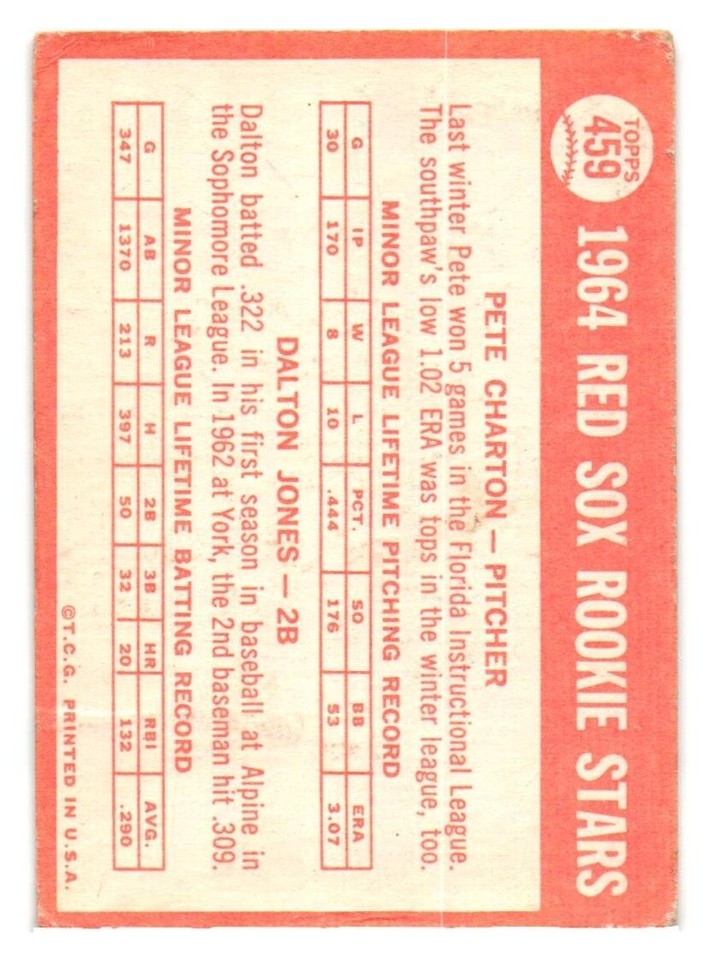 1964 Topps Baseball set SEMI HIGH #459 Boston Red Sox Rookie Stars VG+ ...