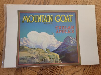 VTG ORIGINAL Mountain Goat Brand Chelan Apples Washington 9x10 Crate ...