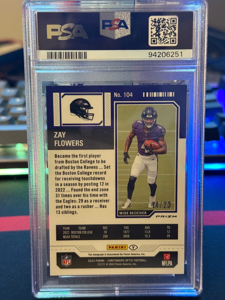 2023 Zenith Optic Prev. Zay Flowers Rookie Ticket Red Variation AUTO /23 PSA 10 | eBay