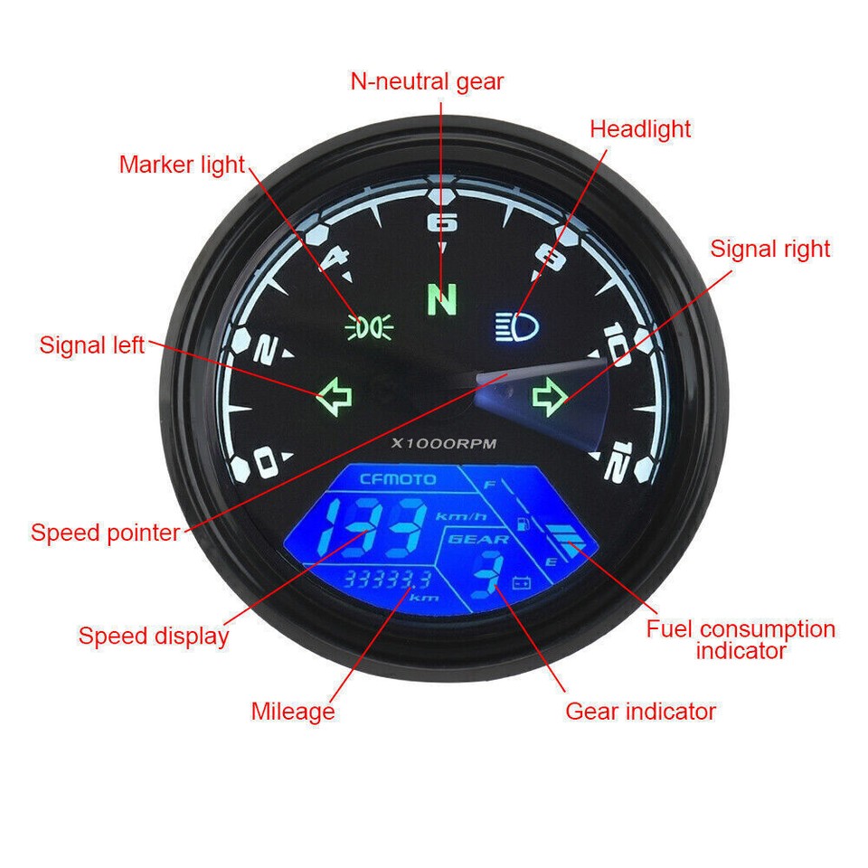 Digital Motorcycle Speedometer Tachometer Gauge Meter Universal Fit For ...