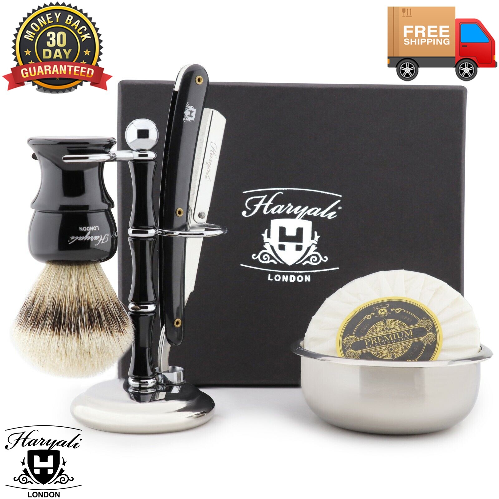 Men Shaving Set Barber Salon Straight Razor Synthetic Brush Stand Soap ...
