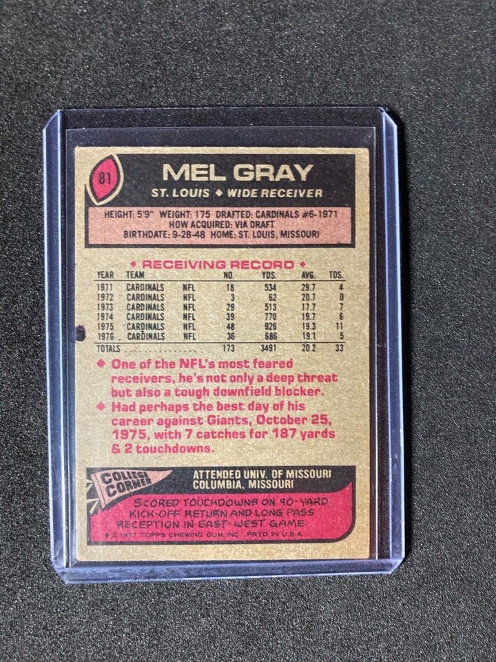 1977 Topps Football Card Mel Gray St Louis Cardinals #81 | eBay