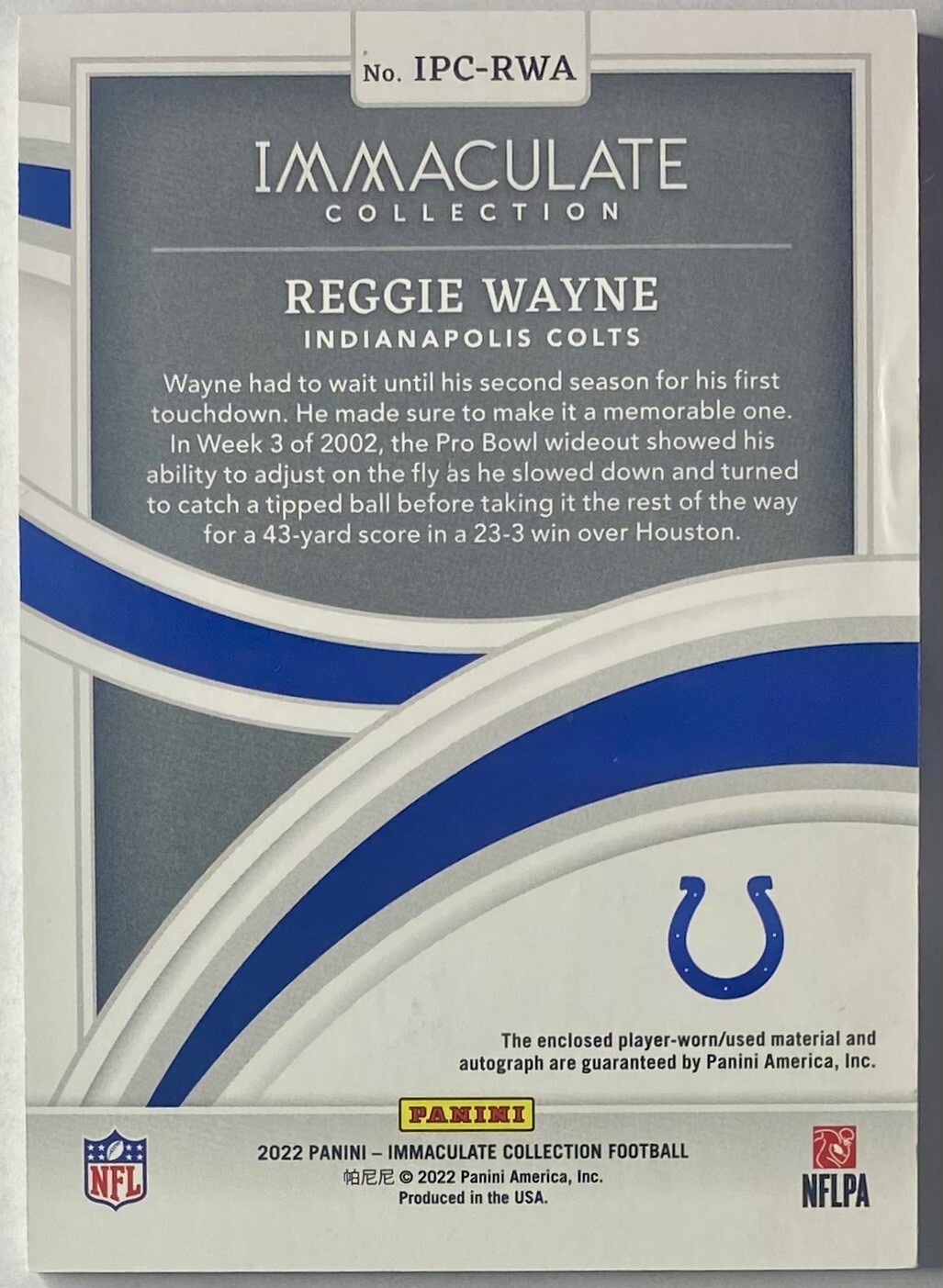 2023 Panini Immaculate Reggie Wayne Game-Worn Triple Patch Auto /49 ...