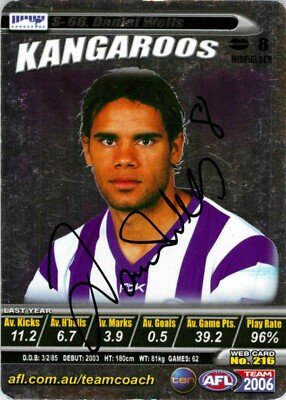 Signed 2006 NORTH MELBOURNE KANGAROOS AFL Card DANIEL WELLS Silver ...